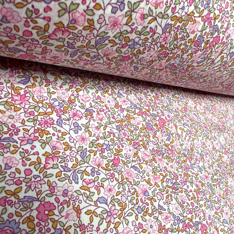 Polycotton Fabric Bunched Flowers Floral Vines Leaves Christina Street