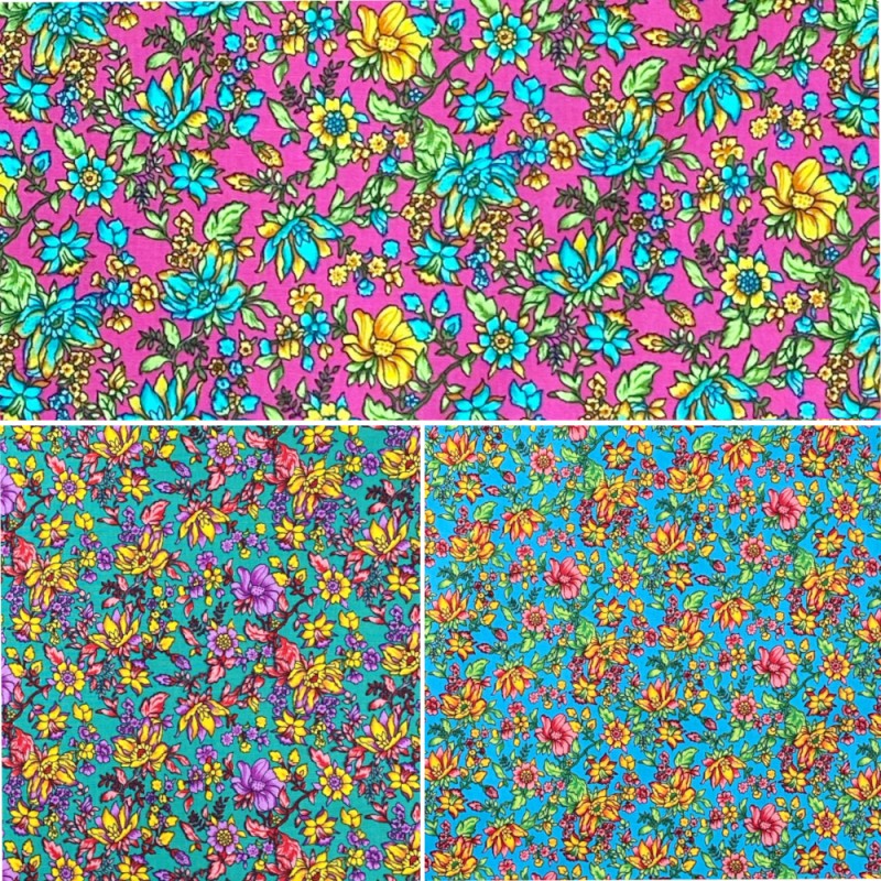 100% Cotton Poplin Fabric Twee Bermuda Lilly Floral Retro Flowers Lillies