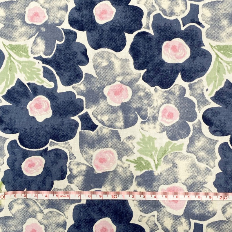 100% Cotton Poplin Fabric Pansy Day Dream Large Floral Bunched Retro ...