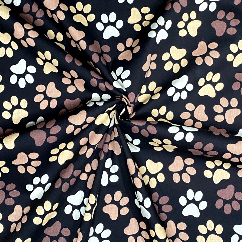 Polycotton Fabric Large 47mm Paw Prints Dog Doggy Puppy Paws 112cm Wide