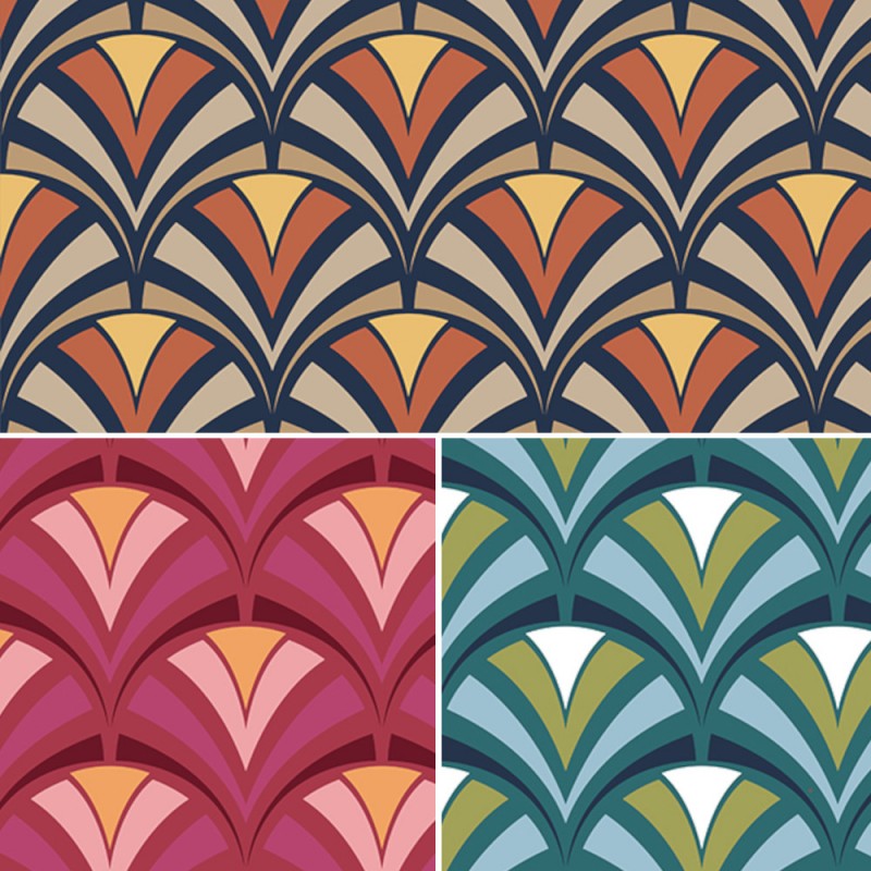 Polycotton Fabric Art Deco Vintage Retro Geometric Triangles Arches
