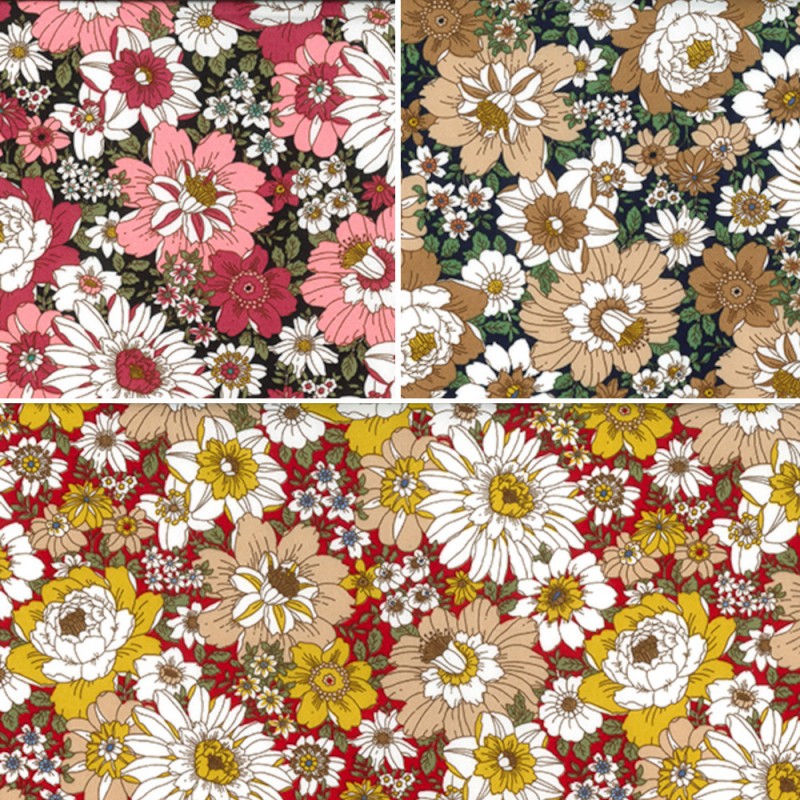 100% Cotton Poplin Fabric Rose & Hubble Bunched Flowers River Road