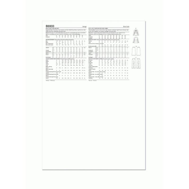 Butterick Sewing Pattern B6933 Misses' Semi-fitted Jacket, Skirt and ...