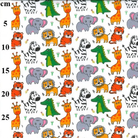 Polycotton Fabric Animal Kingdom Jungle Zoo Safari Giraffe Zebra Tiger