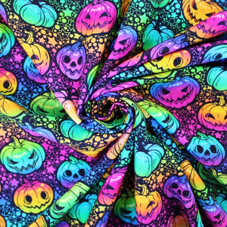 100% Cotton Digital Fabric Little Johnny Neon Pumpkin Rainbow Halloween ...