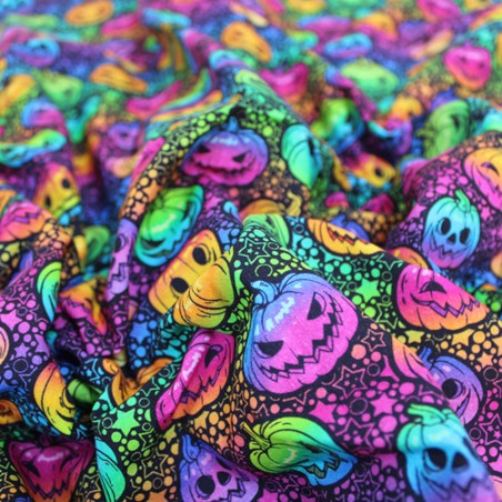 100% Cotton Digital Fabric Little Johnny Neon Pumpkin Rainbow Halloween ...