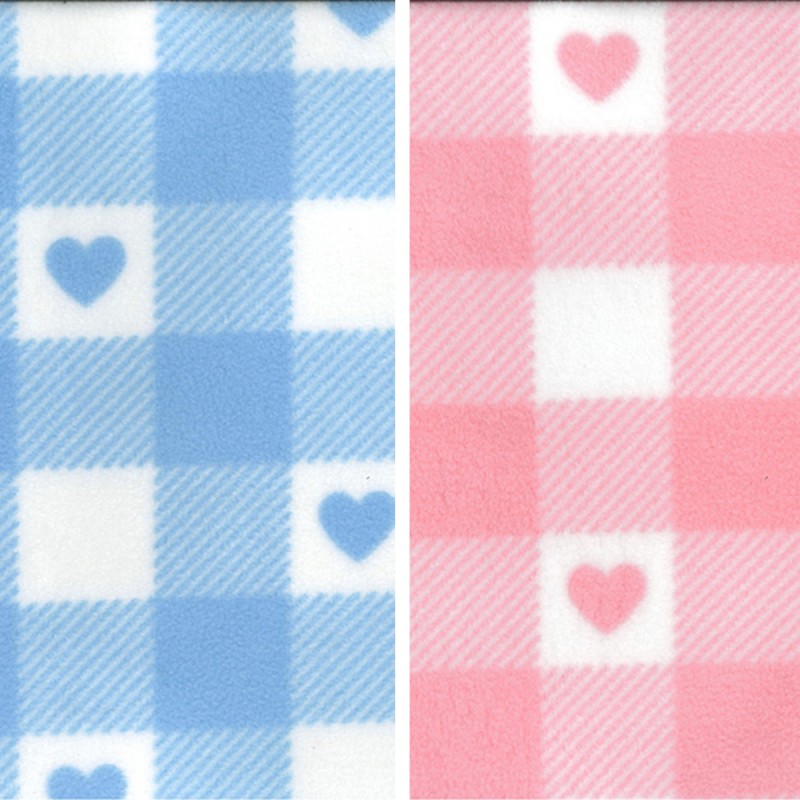 Polar Fleece Anti Pil Fabric Love Hearts Gingham Valentines Picnic Blanket