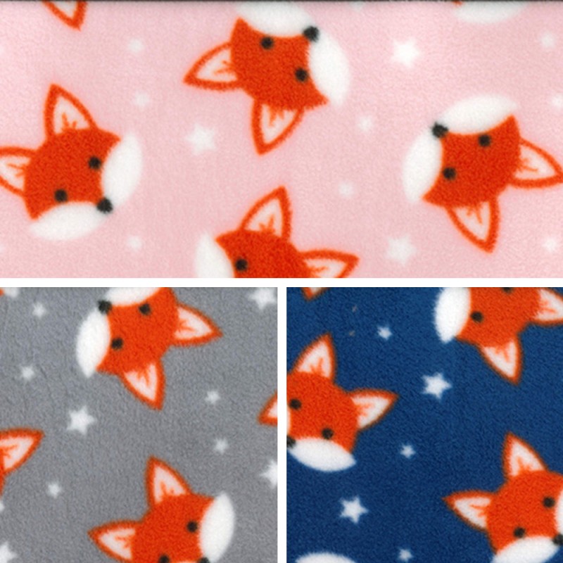 Polar Fleece Anti Pil Fabric Scattered Fox Faces Foxes Stars Animal Cute