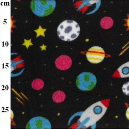 Polar Fleece Anti Pil Fabric Space Adventure Rocket Planets Star Meteor