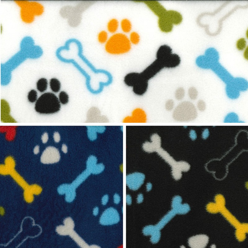 Polar Fleece Anti Pil Fabric Dog Bone Dogs Paw Print Puppy Puppies Blanket