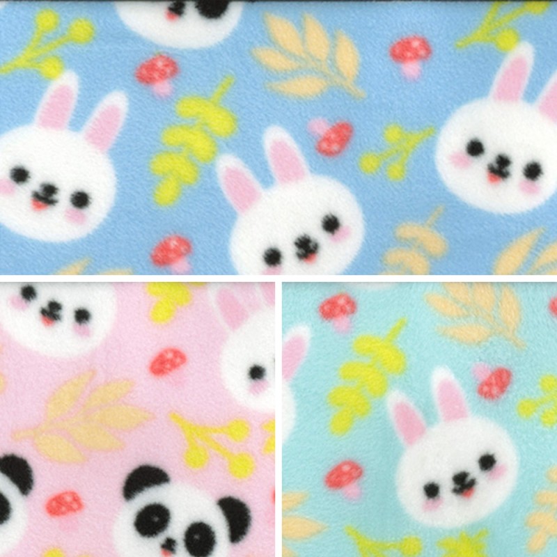 Polar Fleece Anti Pil Fabric Cute Animals Panda Bunny Leaf Leaves Mushroom