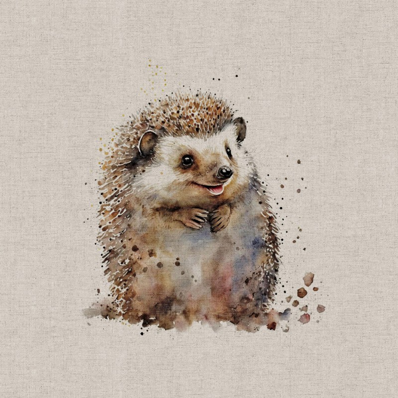 Cotton Rich Linen Look Fabric Digital Happy Hedgehogs Hedgehog Panel