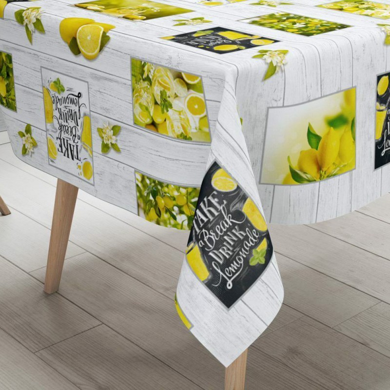 SALE Vinyl PVC Tablecloth Fabric Lemonade Collage Lemon Fruit 140cm Wide