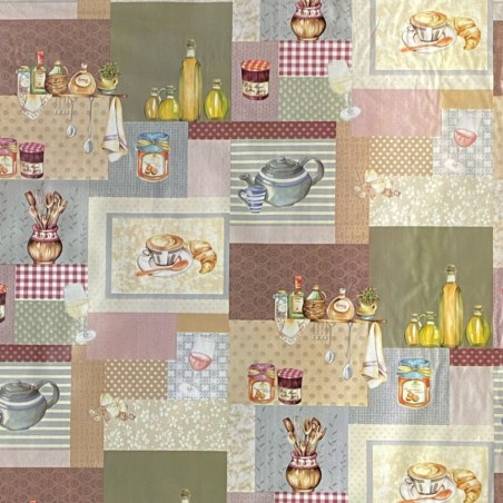 SALE Vinyl PVC Tablecloth Fabric Patchwork Style Kitchen Rustic 140cm Wide