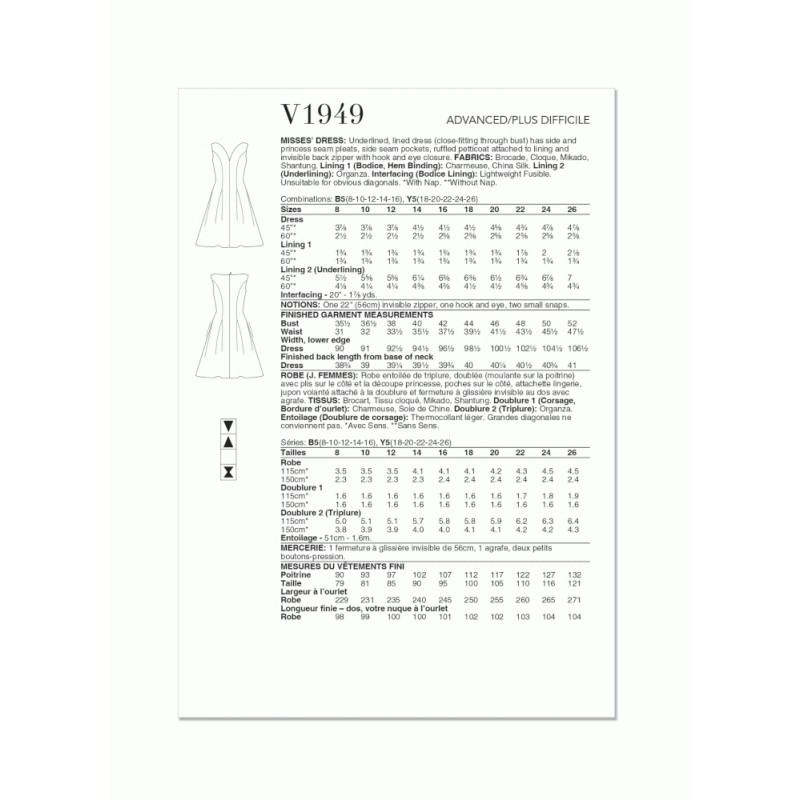 Vogue Patterns V1949 Misses' Lined Dress Sewing Pattern by Tom & Linda ...