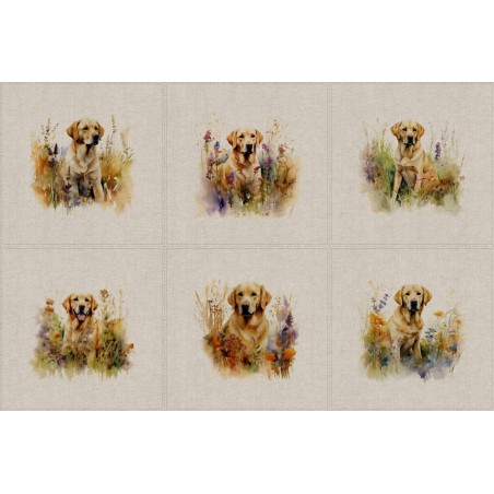 Cotton Rich Linen Look Fabric Yellow Labrador Retriever Dog Upholstery ...