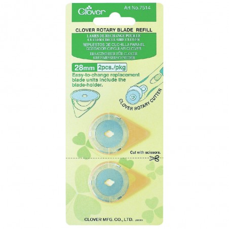 Clover Rotary Cutter Blade Straight CL7514 Refill 28mm Pack of 2 Plus Cover