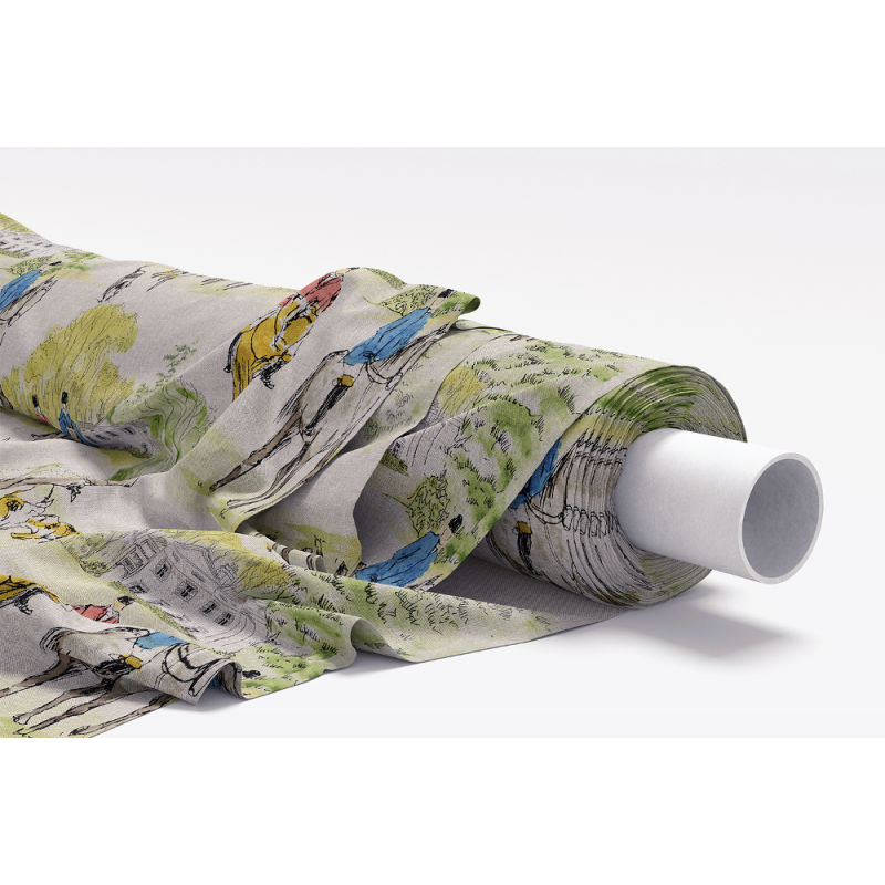 Cotton Rich Linen Look Fabric Digital Hunting Scene Horses Fox Hunt ...