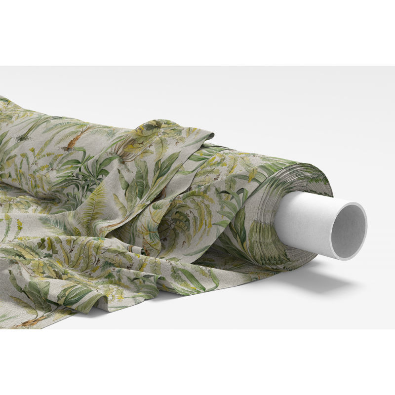 Cotton Rich Linen Look Fabric Digital Exotic Palm Leaves Leaf Shrub ...