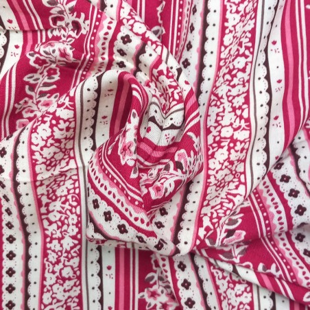 100% Viscose Fabric Floral Flower Patterned Lines Stripes Ash Close ...