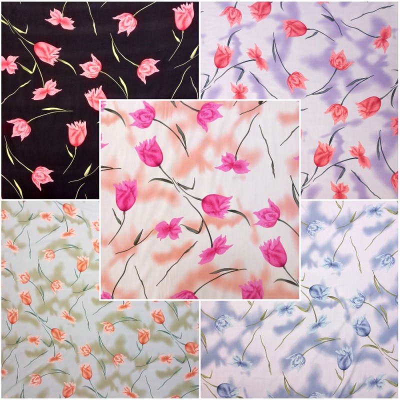 100% Viscose Fabric Flower Floral Tulip Petals Leaves Digby Close 140cm ...