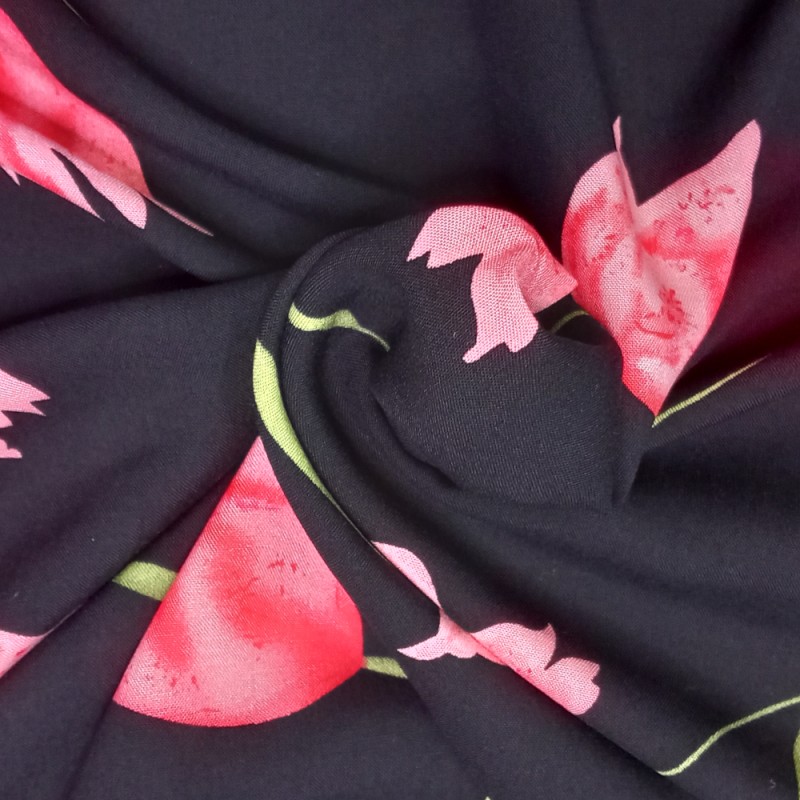 100% Viscose Fabric Flower Floral Tulip Petals Leaves Digby Close 140cm ...