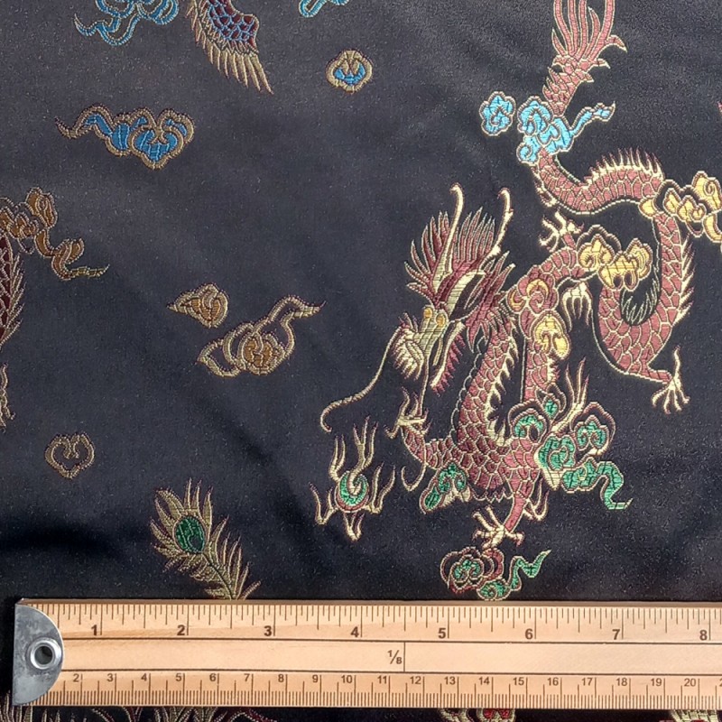 Brocade Fabric Chinese Dragon Embroidered Silky Satin 100% Polyester 114cm Wide