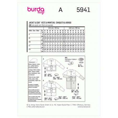 Burda Style Sewing Pattern 5941 Misses’ Sporty Collared Jackets and Coats