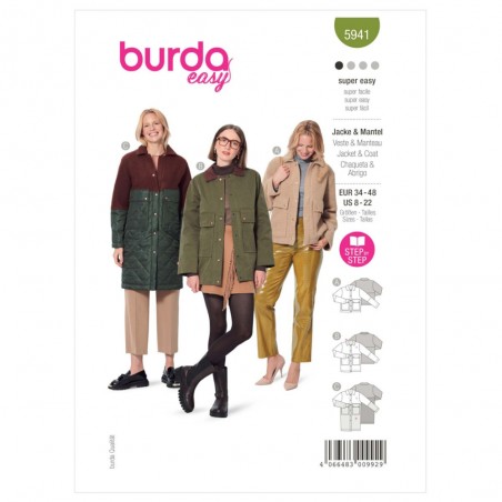 Burda Style Sewing Pattern 5941 Misses’ Sporty Collared Jackets and Coats