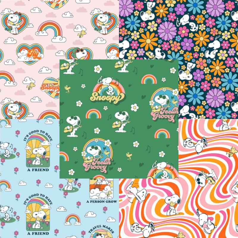 100% Cotton Printed Fabric Peanuts Snoopy Groovin’ Classic Cartoon ...