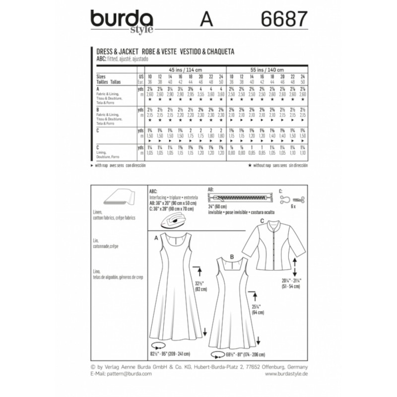 Burda Style Sewing Pattern 6687 Women’s Jacket & Dress with Choice of ...
