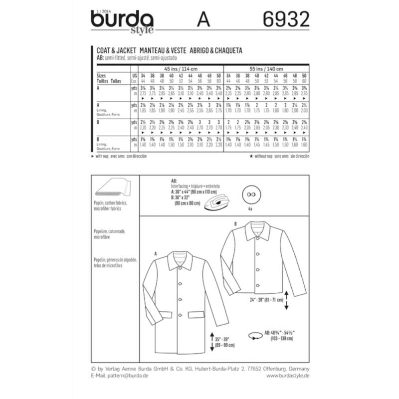Burda Style Sewing Pattern 6932 Men’s Unsophisticated Classic Coats and ...