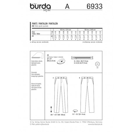 Burda Style Sewing Pattern 6933 Men’s Fitted Trousers In Business or ...