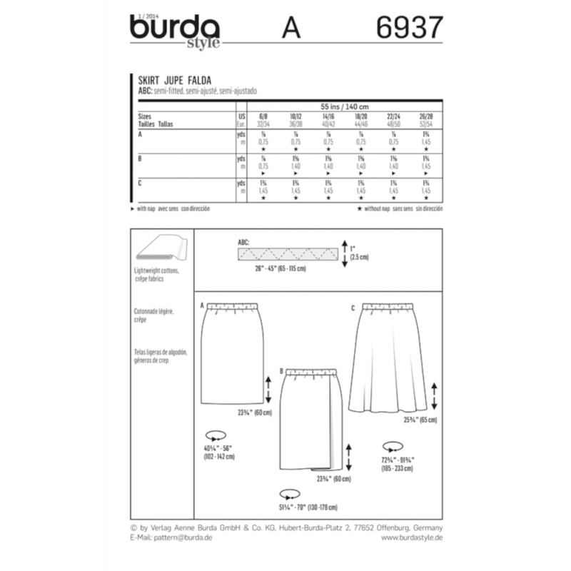 Burda Style Sewing Pattern 6937 Women's Cute Summer Skirts in Three Variations