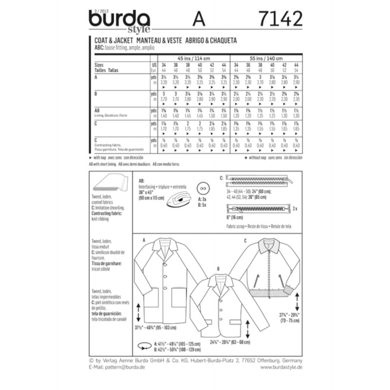 Burda Style Sewing Pattern 7142 Men’s Coat and Bomber Jacket With ...
