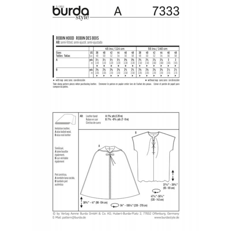 Burda Style Sewing Pattern 7333 Men’s Robin Hood Medieval Costume Cape ...