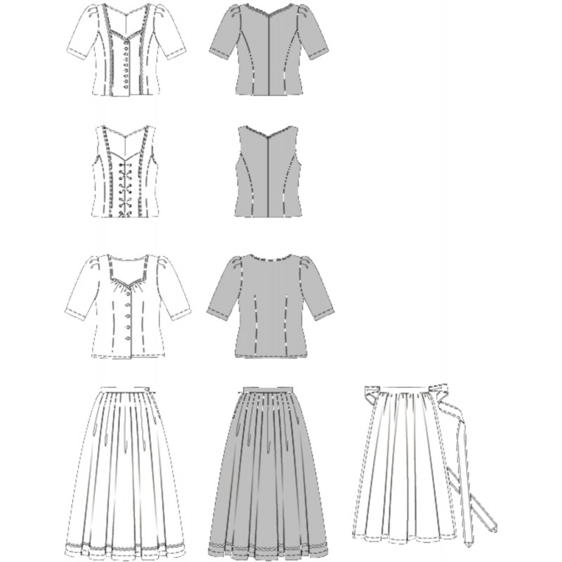Burda Style Sewing Pattern 7870 Women's Traditional Dirndl Skirt, Apron & Blouse