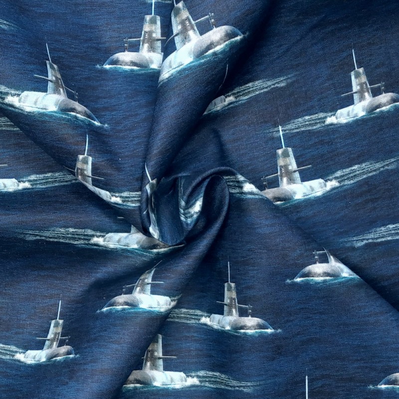 100% Cotton KK Fabrics Navy Submarines Underwater Sea By Brandi Chanel ...