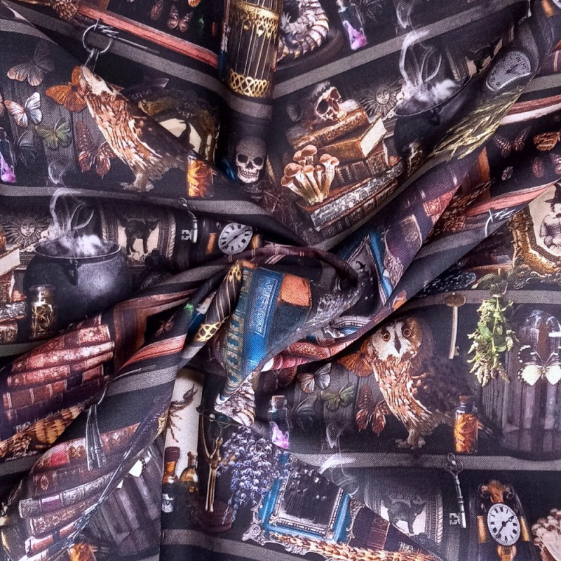 100% Cotton Digital Fabric Timeless Treasures Witch Library Bookshelf ...