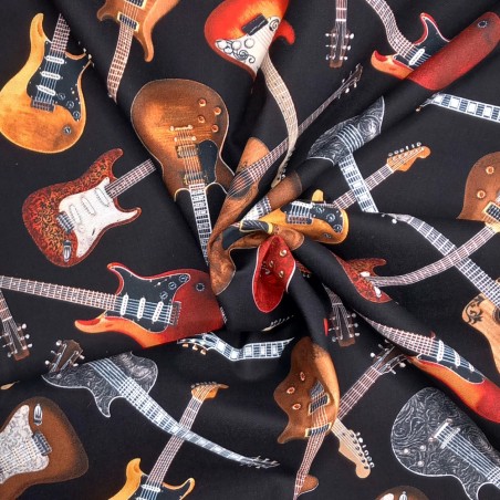 100% Cotton Digital Fabric Timeless Treasures Tossed Guitars Western ...