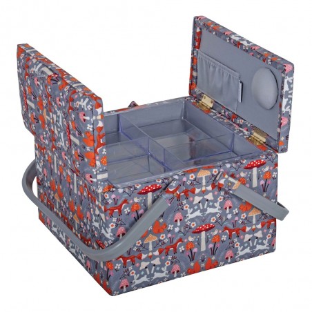 Hobby Gift Sewing Box Basket Large Twin Lid Woodland Toadstool Craft