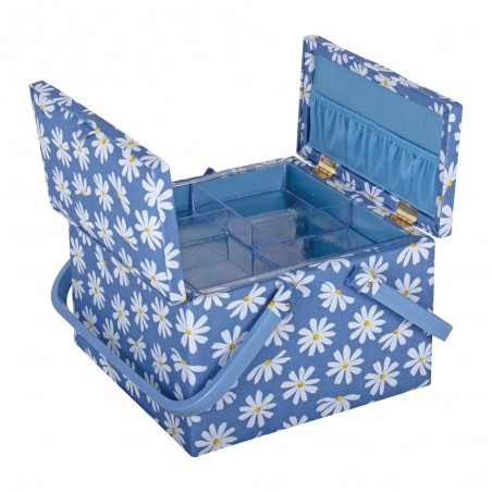 Hobby Gift Sewing Box Basket Large Twin Lid Denim Daisies Craft