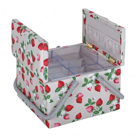 Hobby Gift Sewing Box Basket Large Twin Lid Strawberry Greenhouse Craft