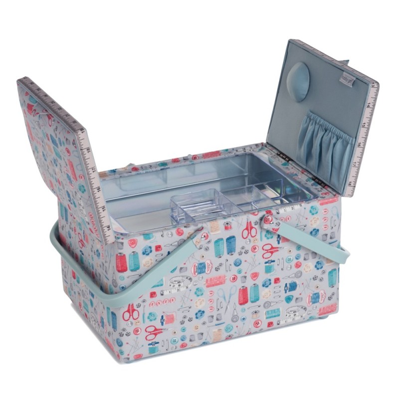 Hobby Gift Sewing Box Basket Large Twin Lid Stitch In Time Craft