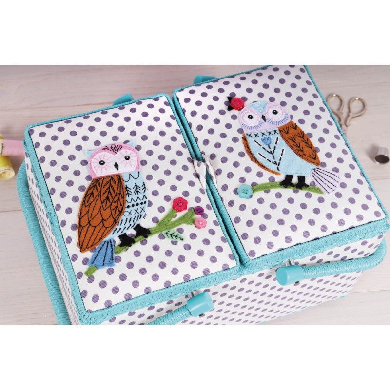 Hobby Gift Sewing Box Basket Large Twin Lid Owls Craft