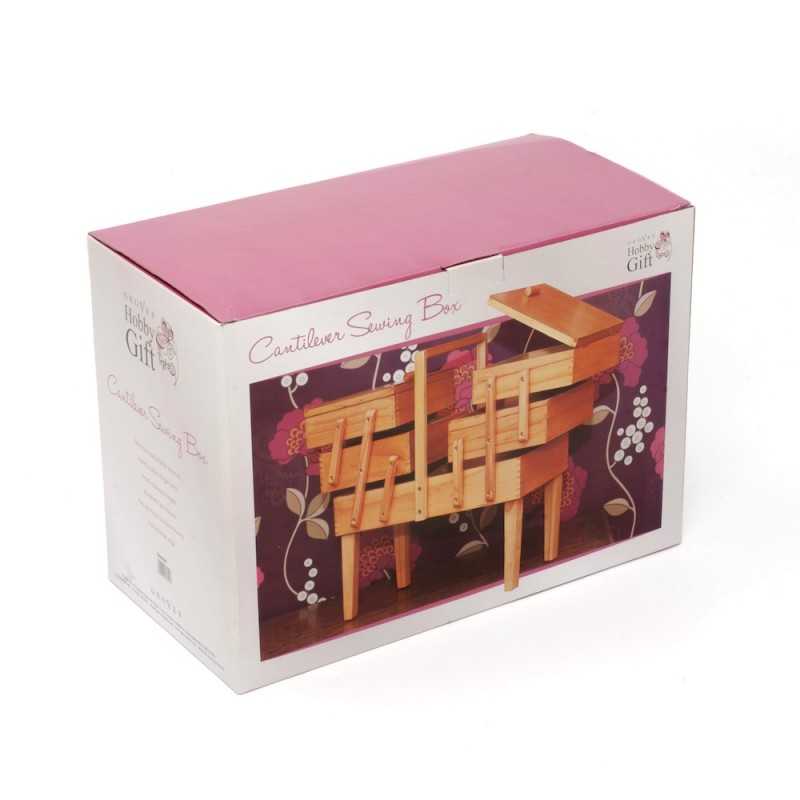 Hobby Gift Wooden Beech Sewing Box Cantilever Craft 3 Tier Legs