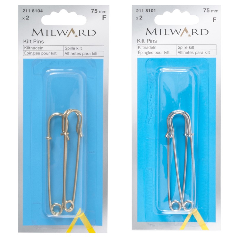Milward Safety Pins 211810 Kilt Pin Silver or Gold 75mm Brass