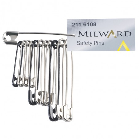 Milward Safety Pins 2116108 Silver & Black Assorted 28, 40 & 50mm Mild ...