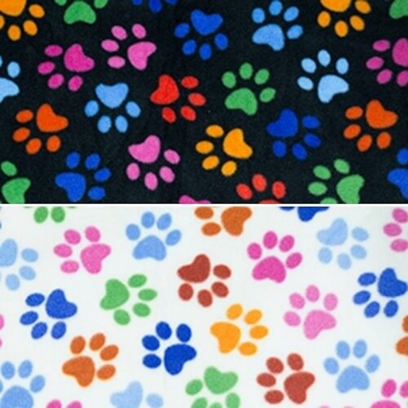 Polar Fleece Anti Pil Fabric Dog or Cat Paw Prints Multi Colour