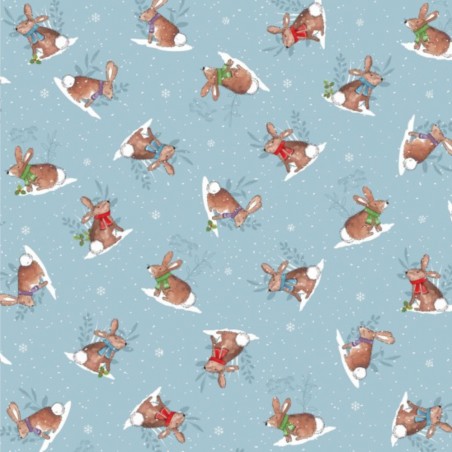 100% Cotton Fabric Nutex Winter Wonderland Christmas Seasonal Rabbit ...